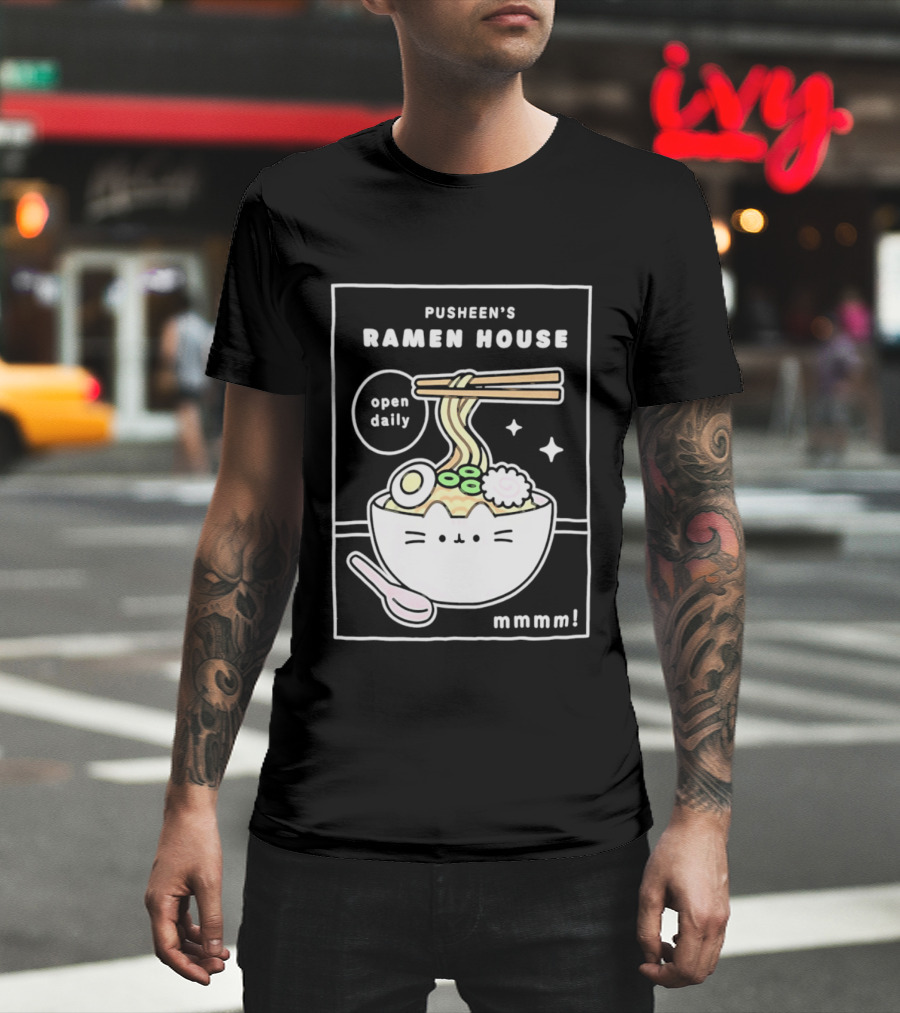 Pusheen's Ramen House Open Daily Noodles Kawaii Mmmm T-Shirt