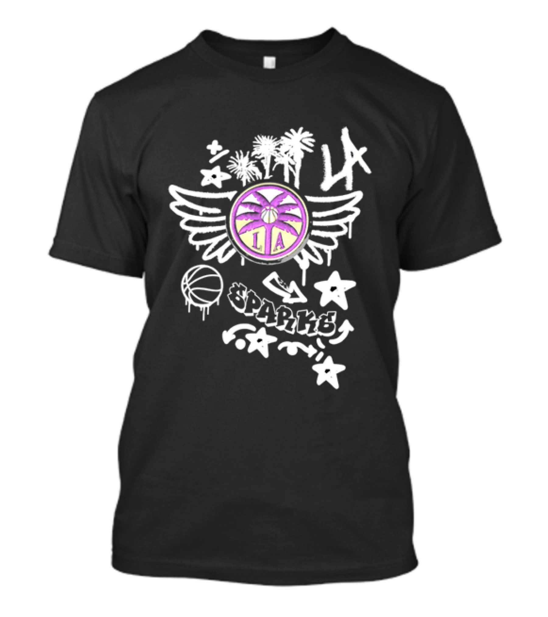 Los Angeles Sparks WNBA Graffiti Art LA Palm Trees Stars Basketball Wings T-Shirt