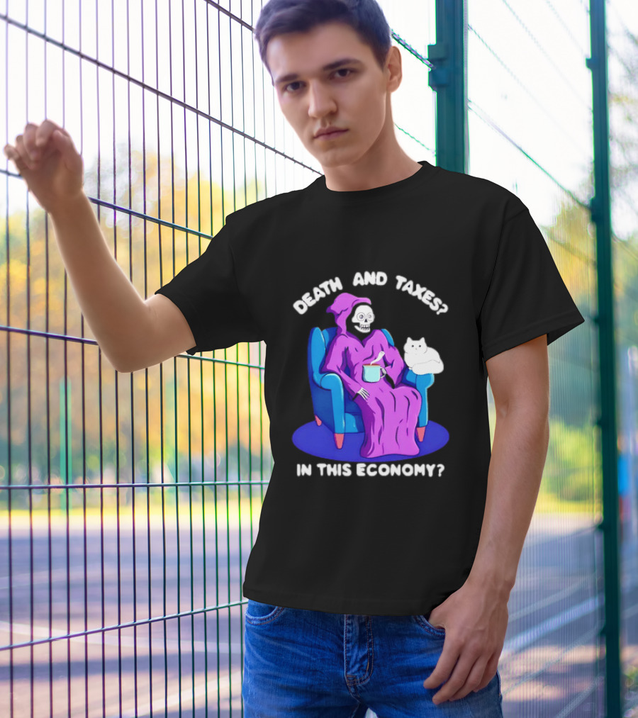 Death And Taxes Grim Reaper With Cat In This Economy T-Shirt