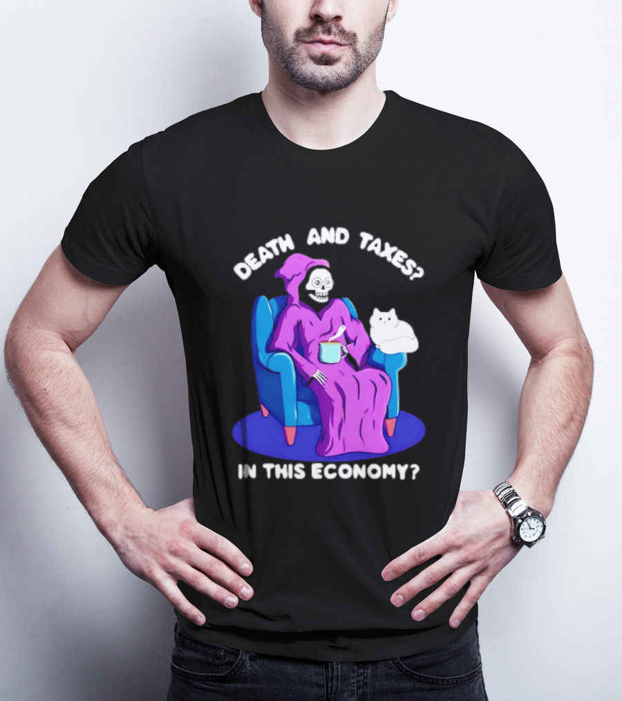 Death And Taxes Grim Reaper With Cat In This Economy T-Shirt