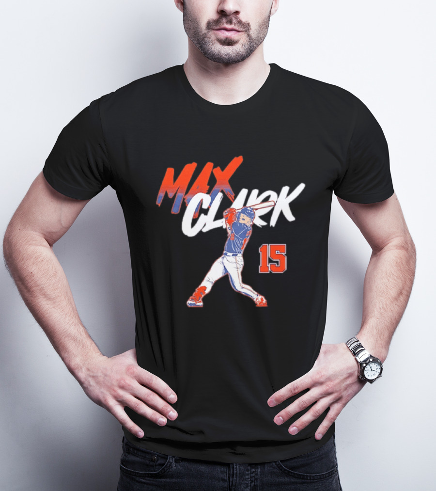Max Clark Detroit Tigers 15 Baseball Player Hitting Action T-Shirt