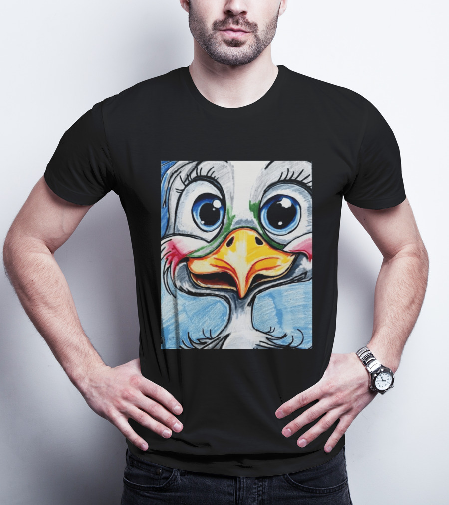 Swoopy The Charming Seagull By Viktor With Big Blue Eyes And Colorful Beak T-Shirt