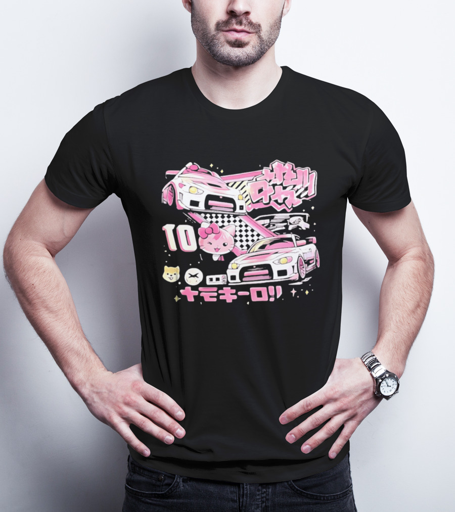 Hello Kitty Pink Racing Car Aesthetic JDM !! 10 Racing Cats T-Shirt