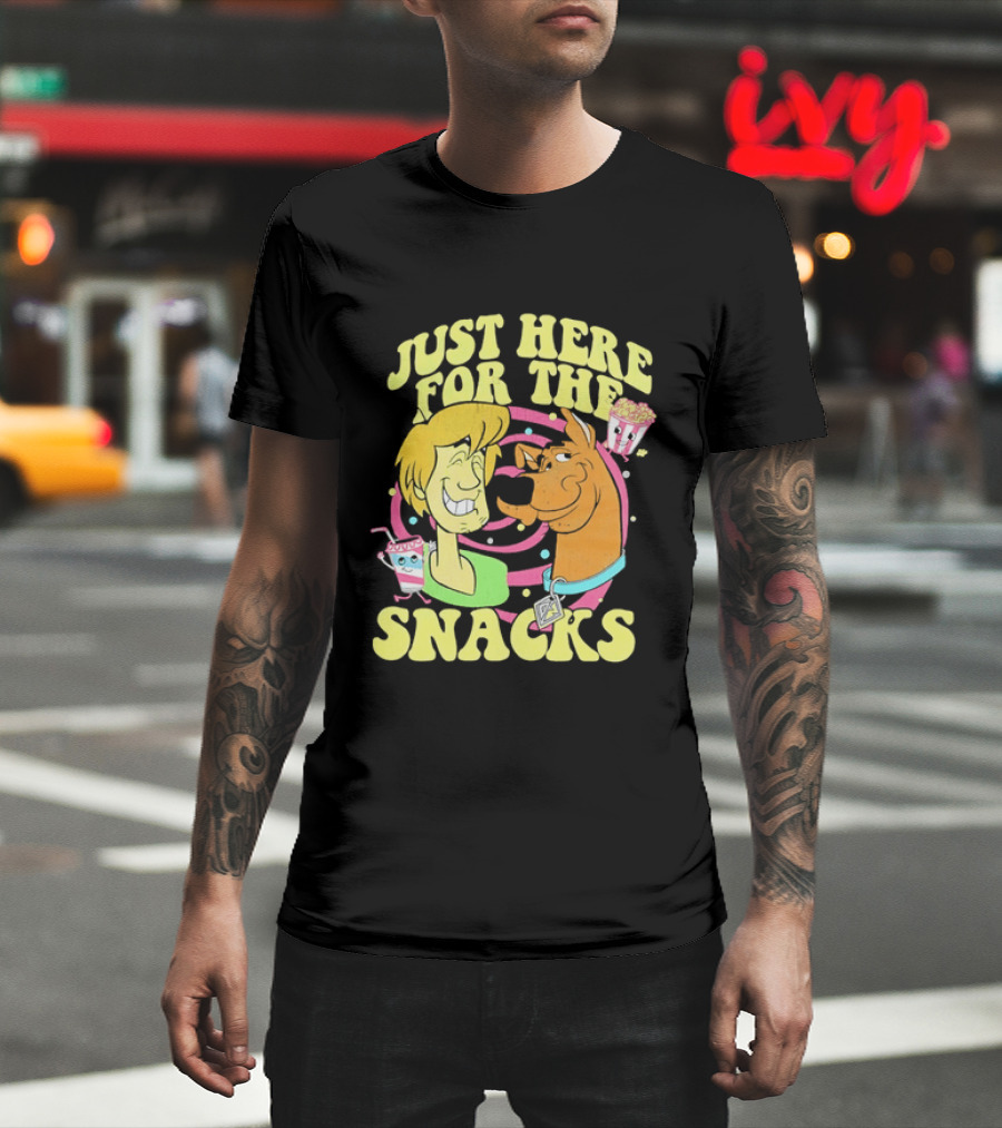 Scooby Doo Shaggy Just Here For The Snacks Popcorn Fun T-Shirt
