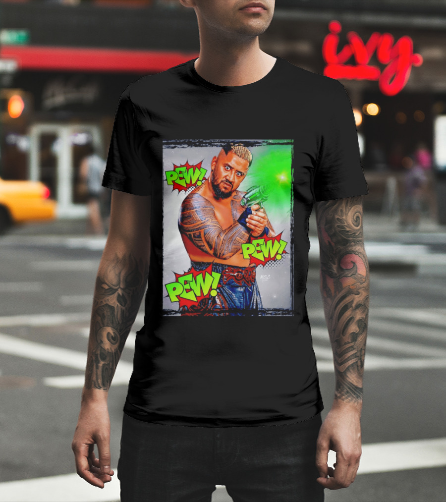 Solo Sikoa Pew Pew Pew WWE Wrestling Comic Style Laser Gun Action T-Shirt