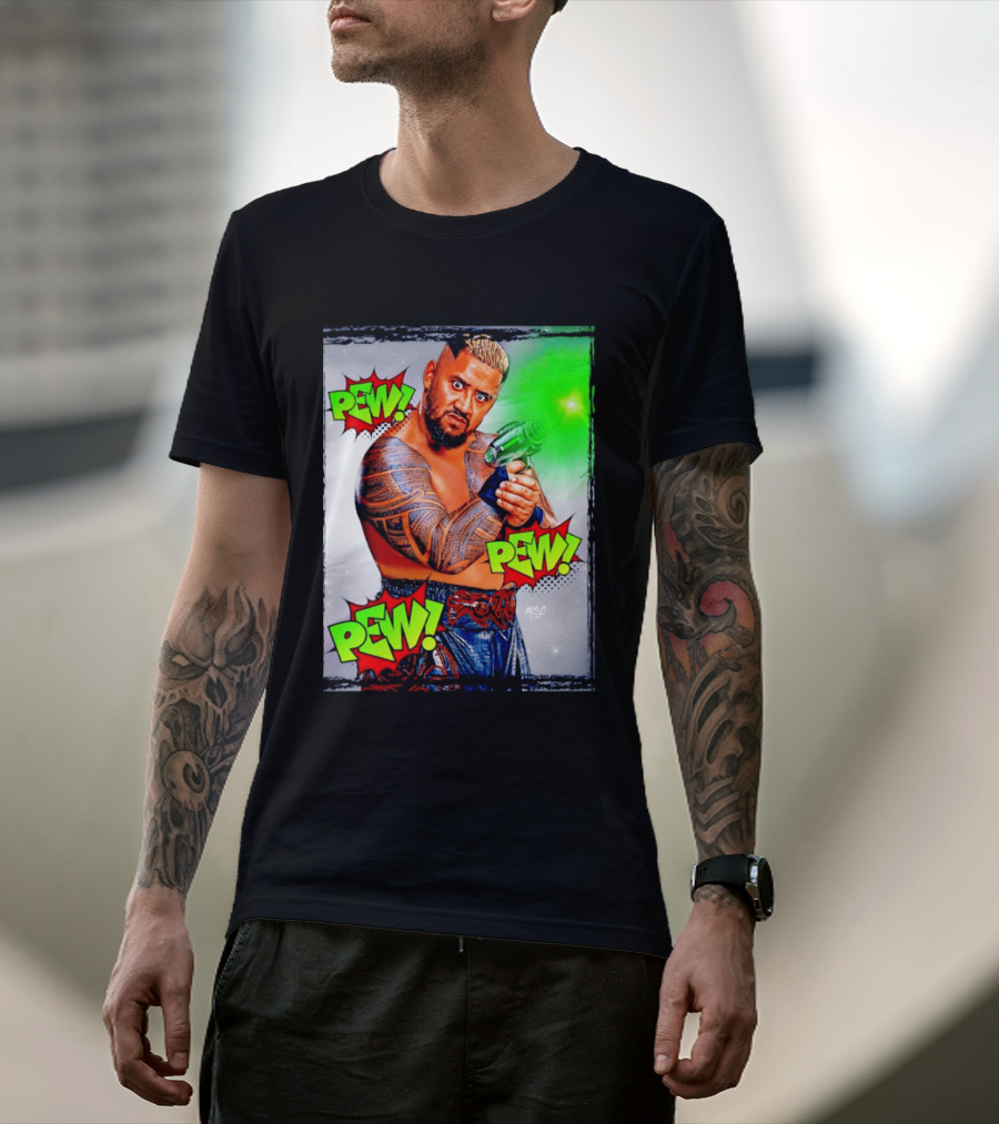 Solo Sikoa Pew Pew Pew WWE Wrestling Comic Style Laser Gun Action T-Shirt