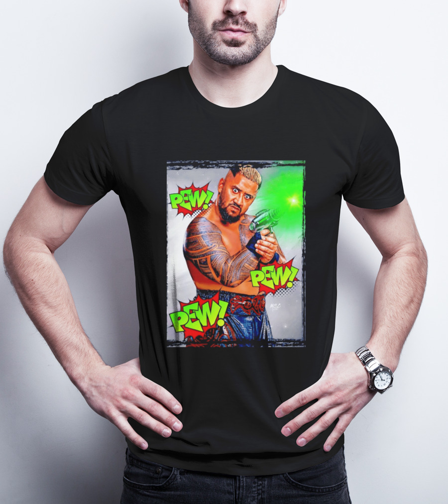 Solo Sikoa Pew Pew Pew WWE Wrestling Comic Style Laser Gun Action T-Shirt