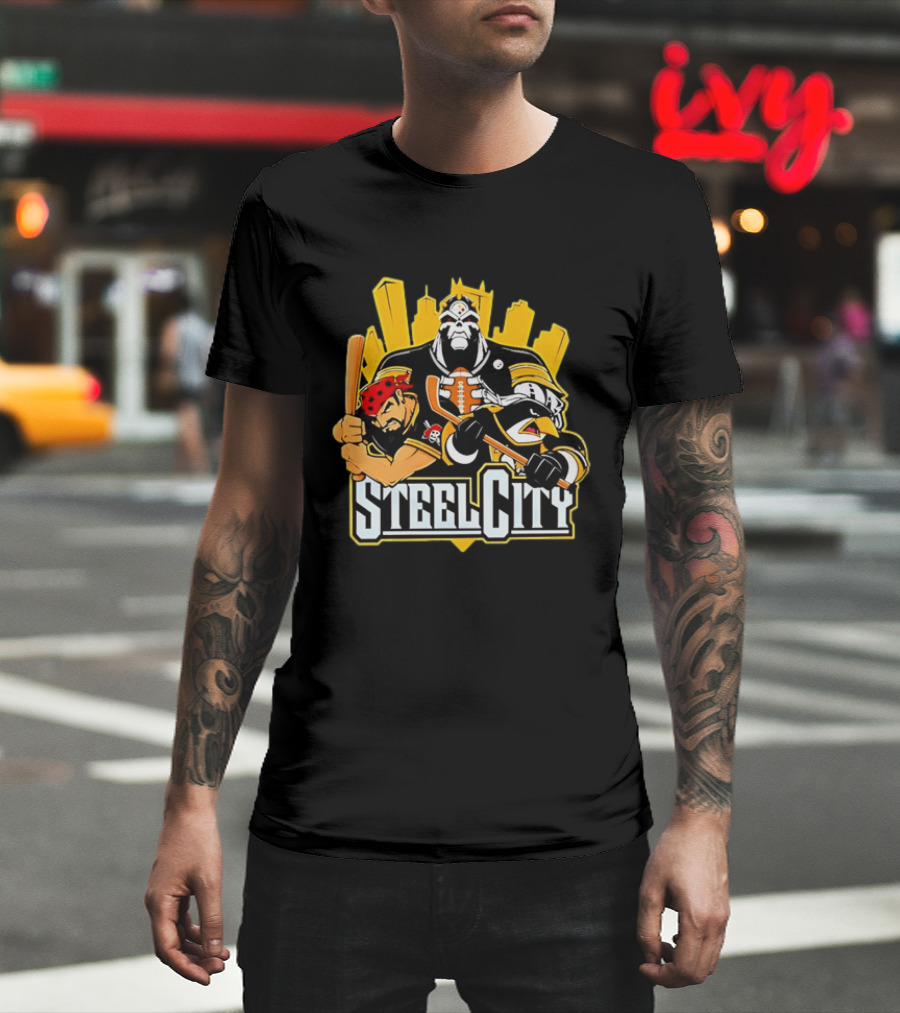 Steel City Pittsburgh Sports Teams Mascot Trio T-Shirt