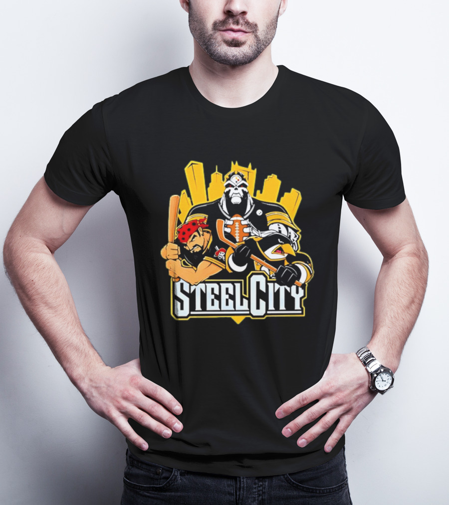 Steel City Pittsburgh Sports Teams Mascot Trio T-Shirt