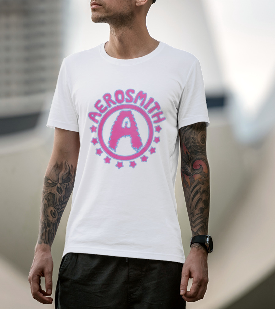 Aerosmith Retro Band Emblem Pink Blue Stars T-Shirt