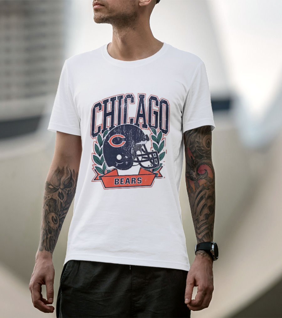 Chicago Bears Distressed Football Helmet T-Shirt
