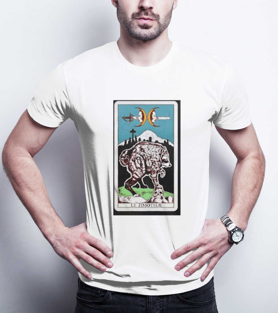 Le Jimothae Raccoon Tarot Seattle Skyline Moon Swords T-Shirt