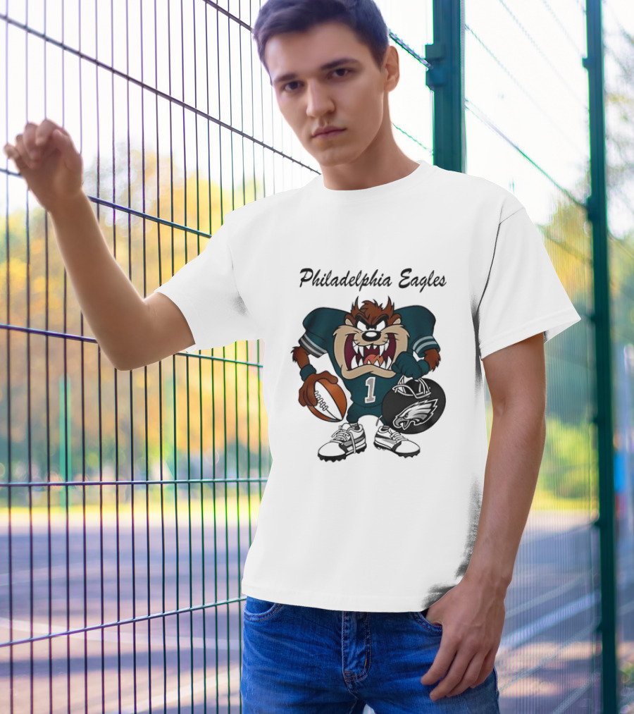 Philadelphia Eagles Taz Tasmanian Devil Football Player Cartoon T-Shirt