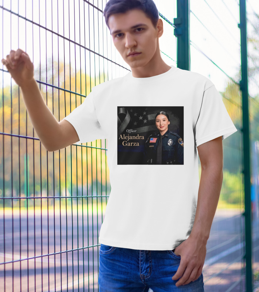 Officer Alejandra Garza Memorial Tribute With Flag And Ribbon T-Shirt