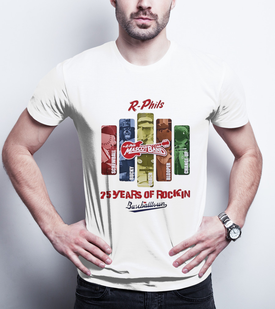 R Phils Mascot Band Screwball Bucky Quack Blooper Change Up 25 Years Of Rockin Baseballtown T-Shirt