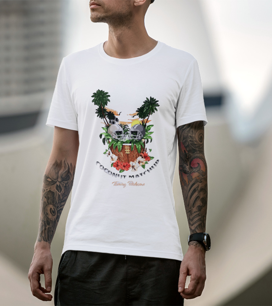 Tommy Bahama Coconut Matchup Football Tropical Palms Helmets Hibiscus T-Shirt