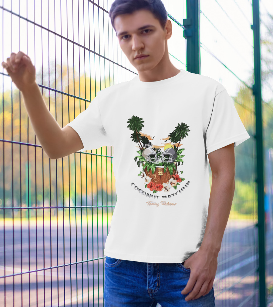 Tommy Bahama Coconut Matchup Football Tropical Palms Helmets Hibiscus T-Shirt