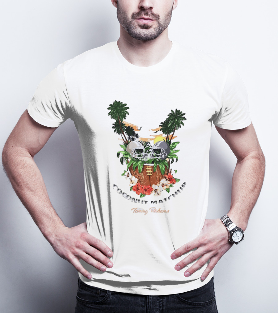 Tommy Bahama Coconut Matchup Football Tropical Palms Helmets Hibiscus T-Shirt