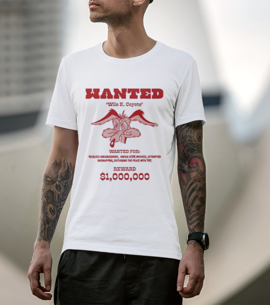 Wanted Wile E Coyote $1000000 Reward Looney Tunes Oversized T-Shirt