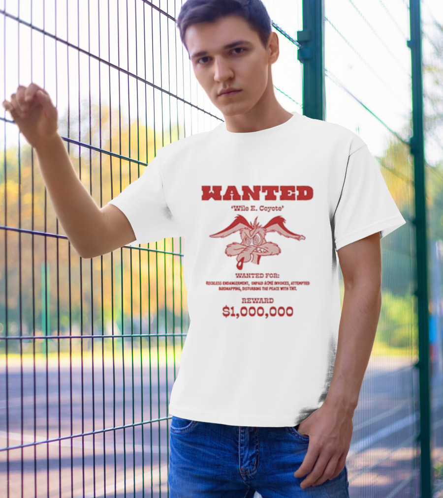 Wanted Wile E Coyote $1000000 Reward Looney Tunes Oversized T-Shirt