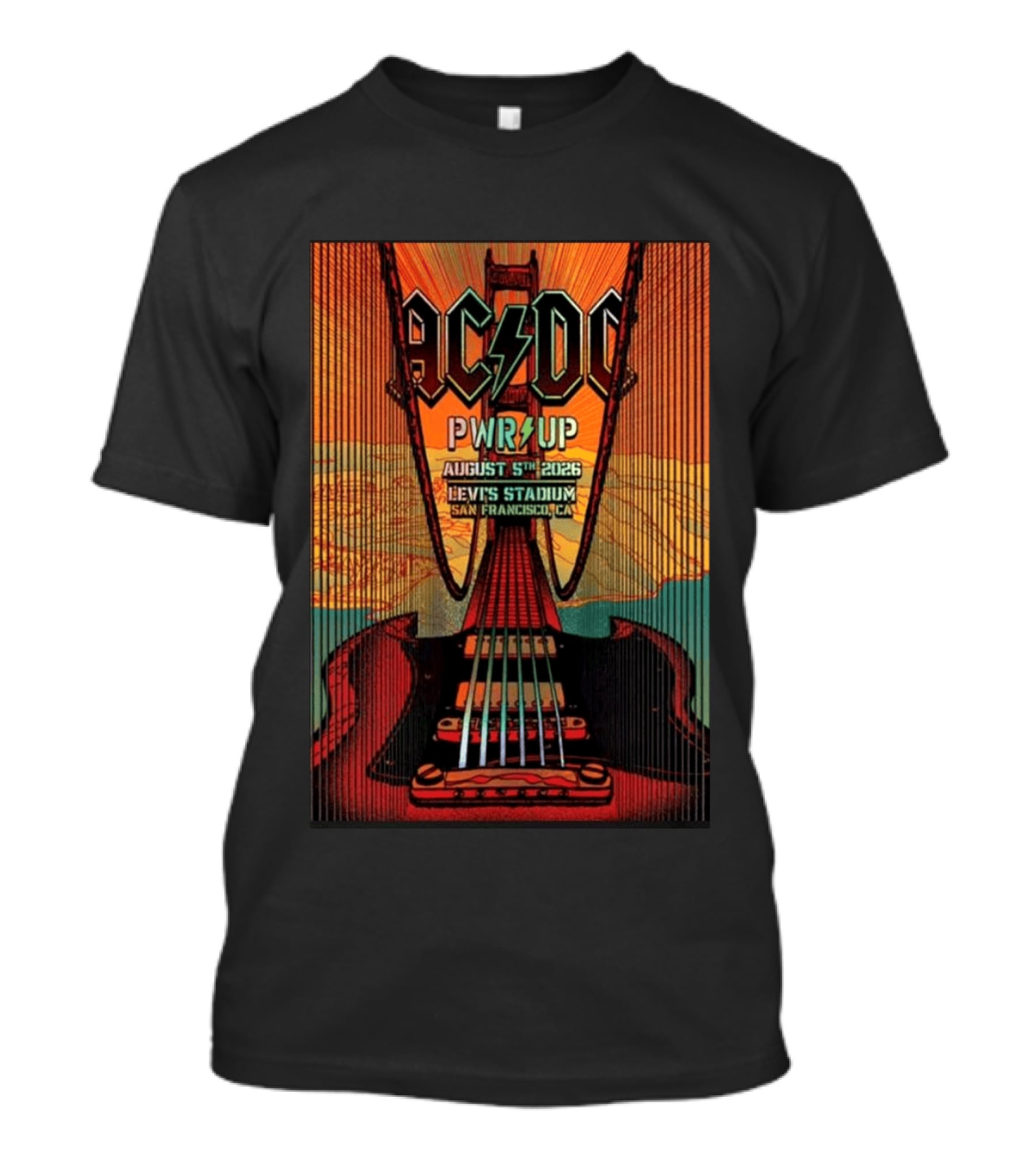 AC DC PWR UP August 5th 2026 Levi's Stadium San Francisco CA Golden Gate Bridge Guitar T-Shirt