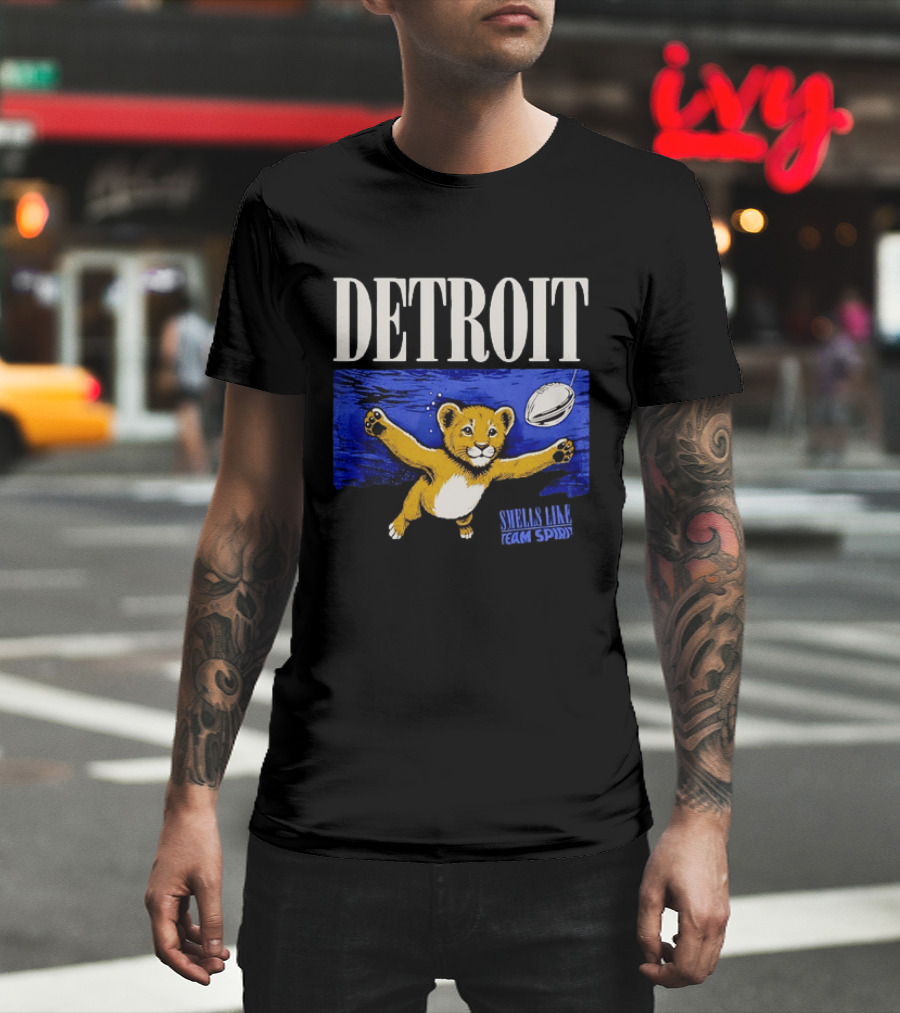 Detroit Lions Smells Like Team Spirit Nostalgic Blue Lion Cub Football T-Shirt