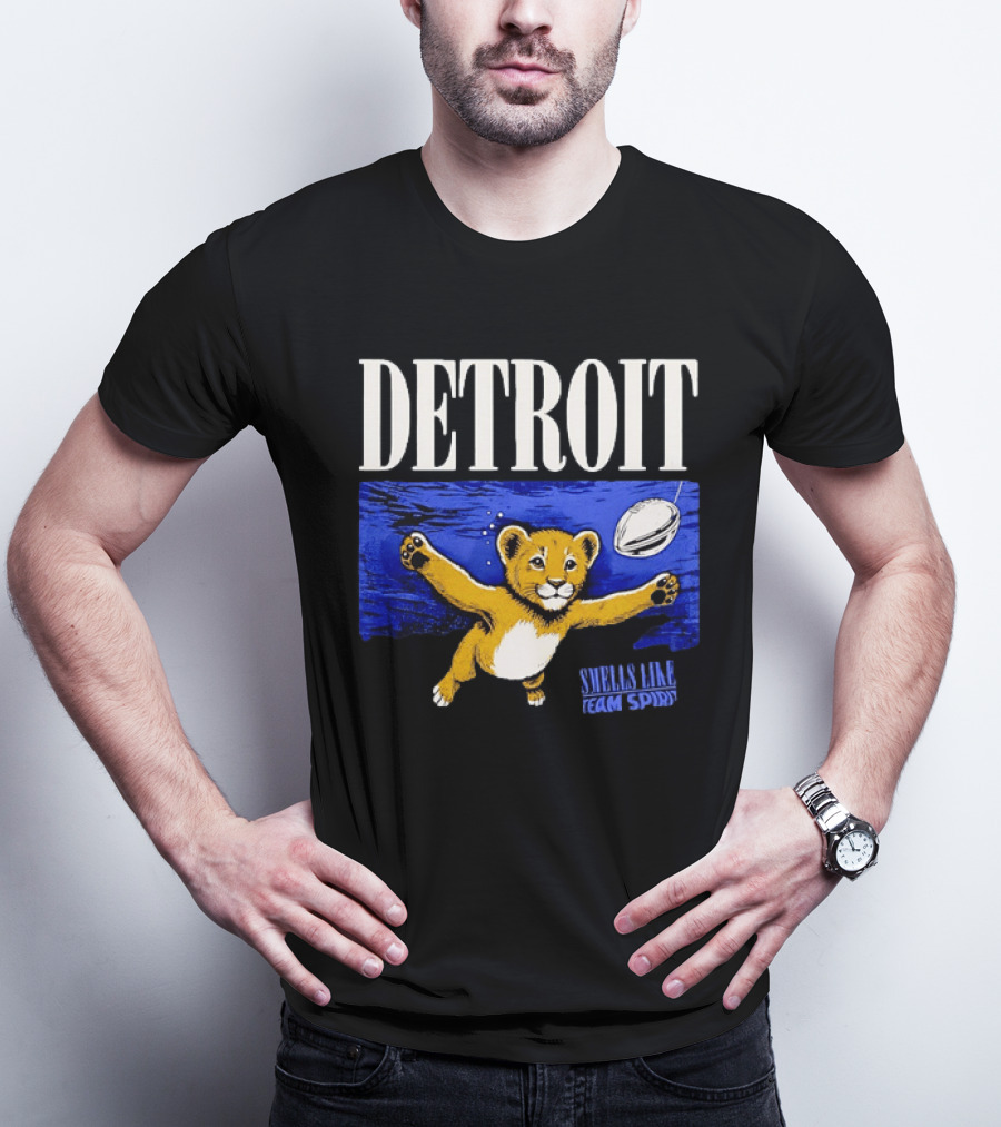 Detroit Lions Smells Like Team Spirit Nostalgic Blue Lion Cub Football T-Shirt