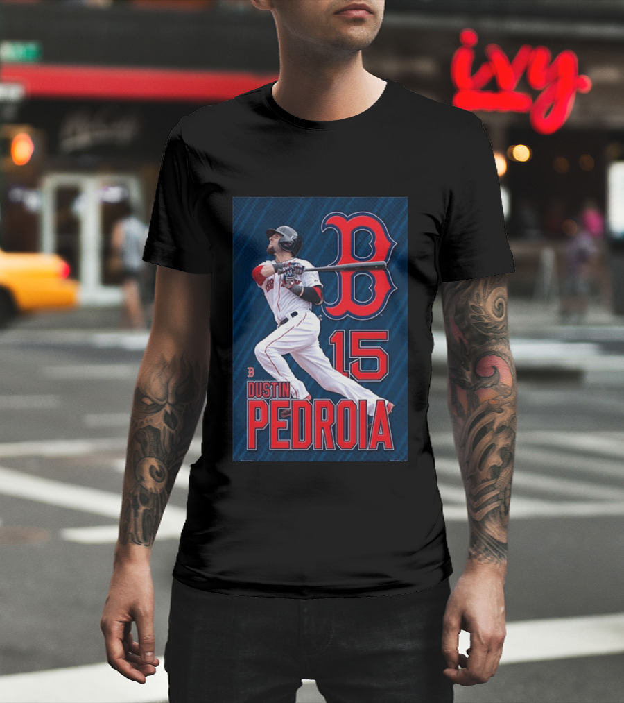 Dustin Pedroia Boston Red Sox 15 MLB Baseball Action T-Shirt