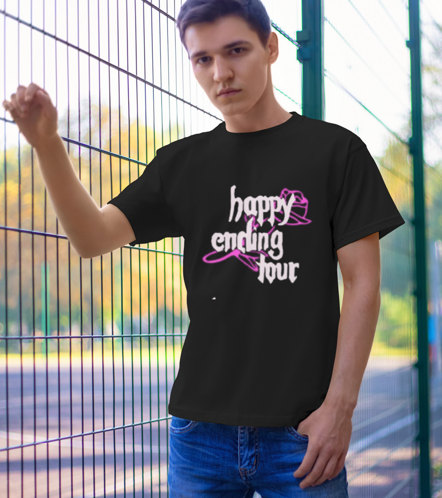 Bailey Rose Spinn Store Happy Ending Tour Trucker Hat Pink And White T-Shirt