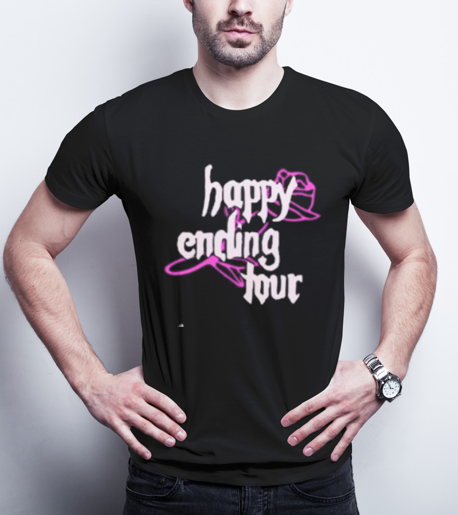 Bailey Rose Spinn Store Happy Ending Tour Trucker Hat Pink And White T-Shirt