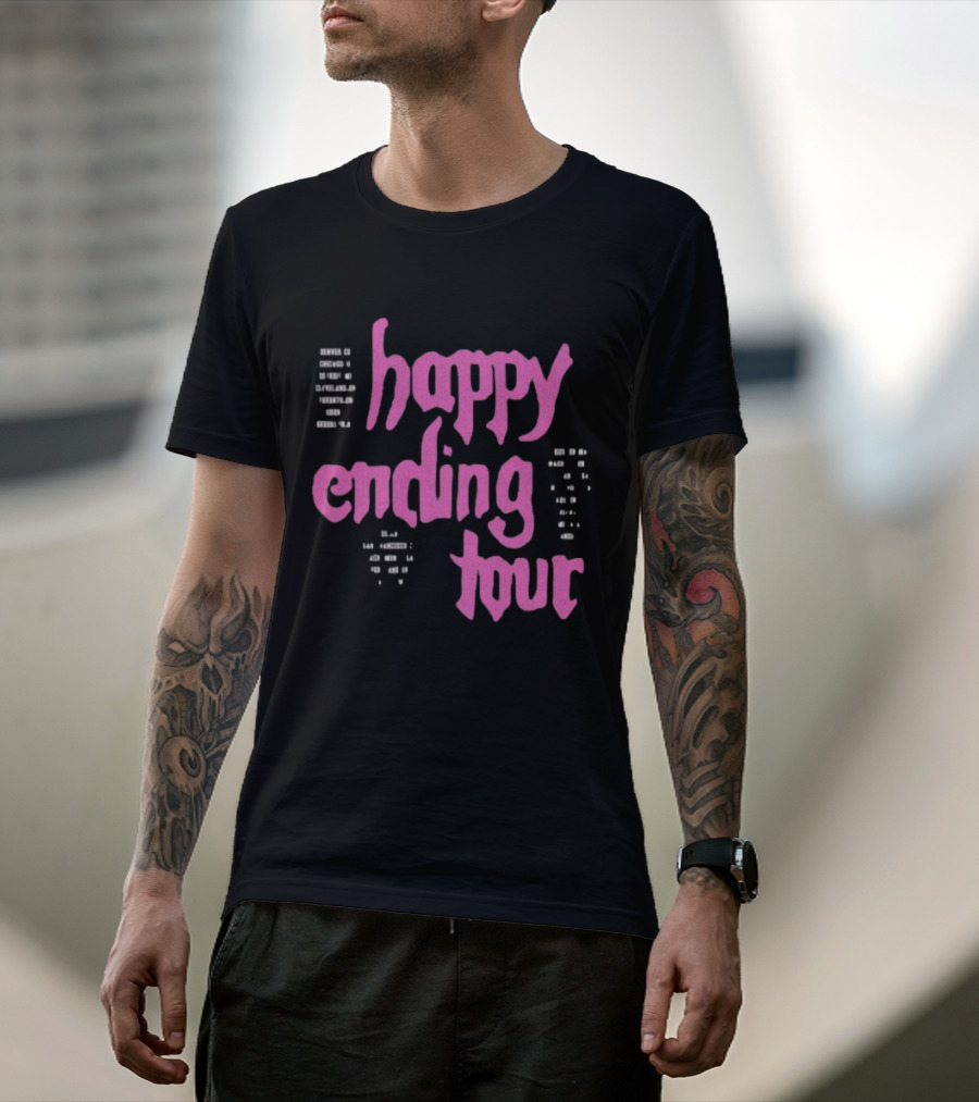 Bailey Rose Spinn Store Happy Ending Tour Pink Text With Date Locations T-Shirt
