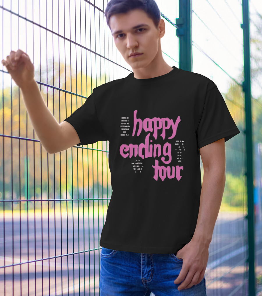 Bailey Rose Spinn Store Happy Ending Tour Pink Text With Date Locations T-Shirt