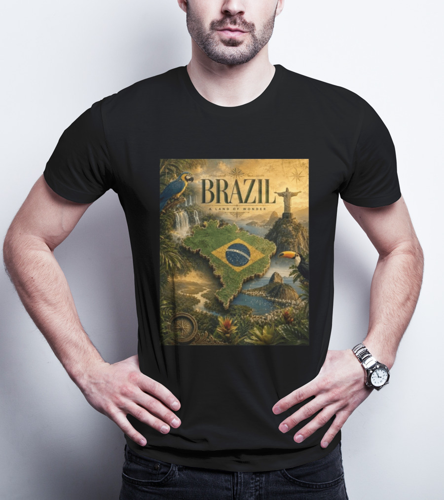 Brazil A Land Of Wonder Ordem E Progresso Christ The Redeemer Amazon Rainforest Toucan Macaw Waterfalls T-Shirt