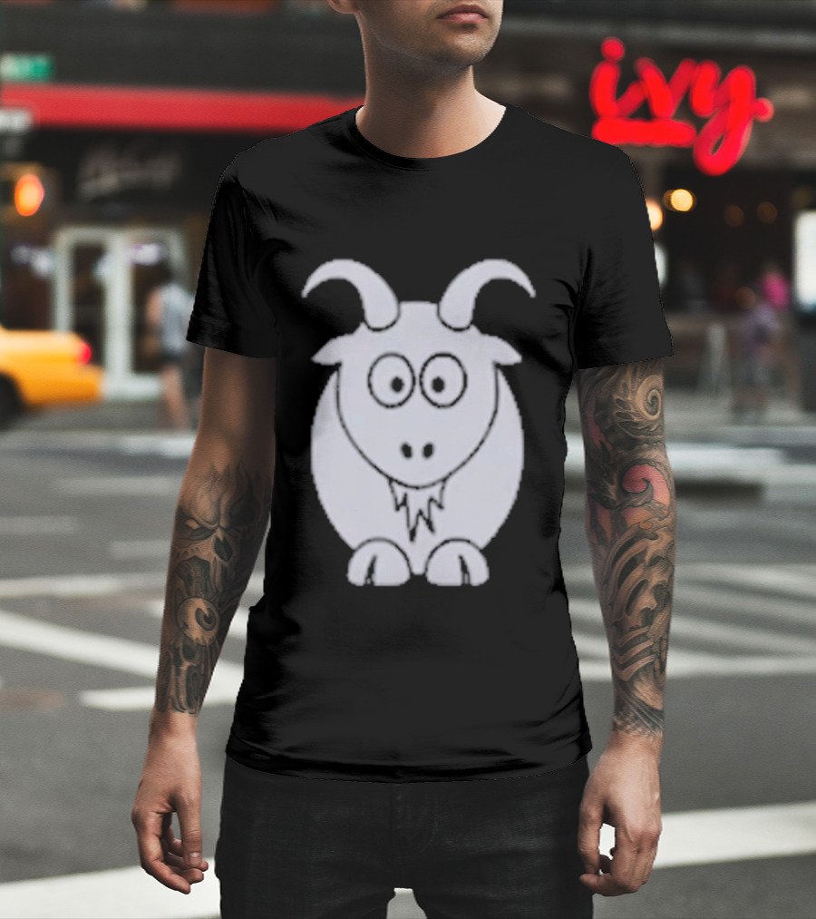 Cartoon Goat With Horns Cute Animal T-Shirt