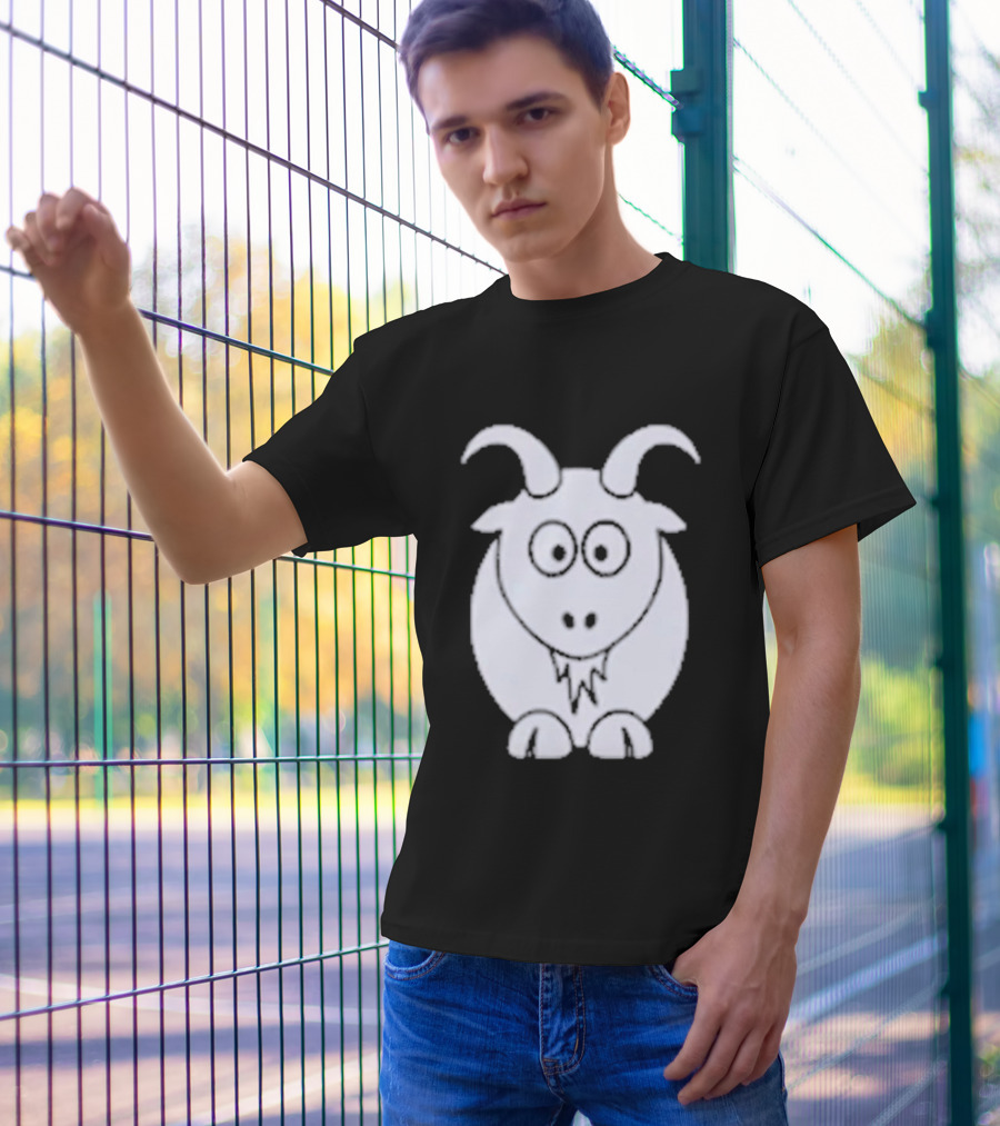Cartoon Goat With Horns Cute Animal T-Shirt