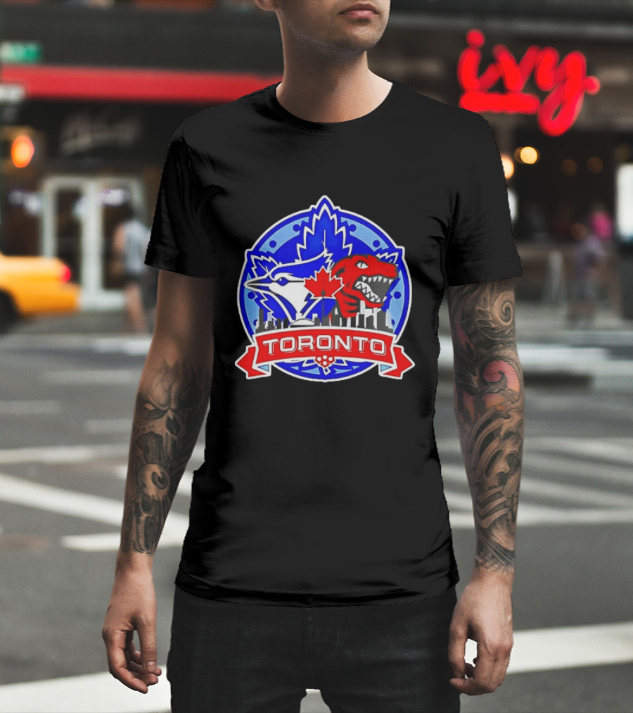 Toronto Raptors Blue Jays City Skyline Canada Leaf T-Shirt