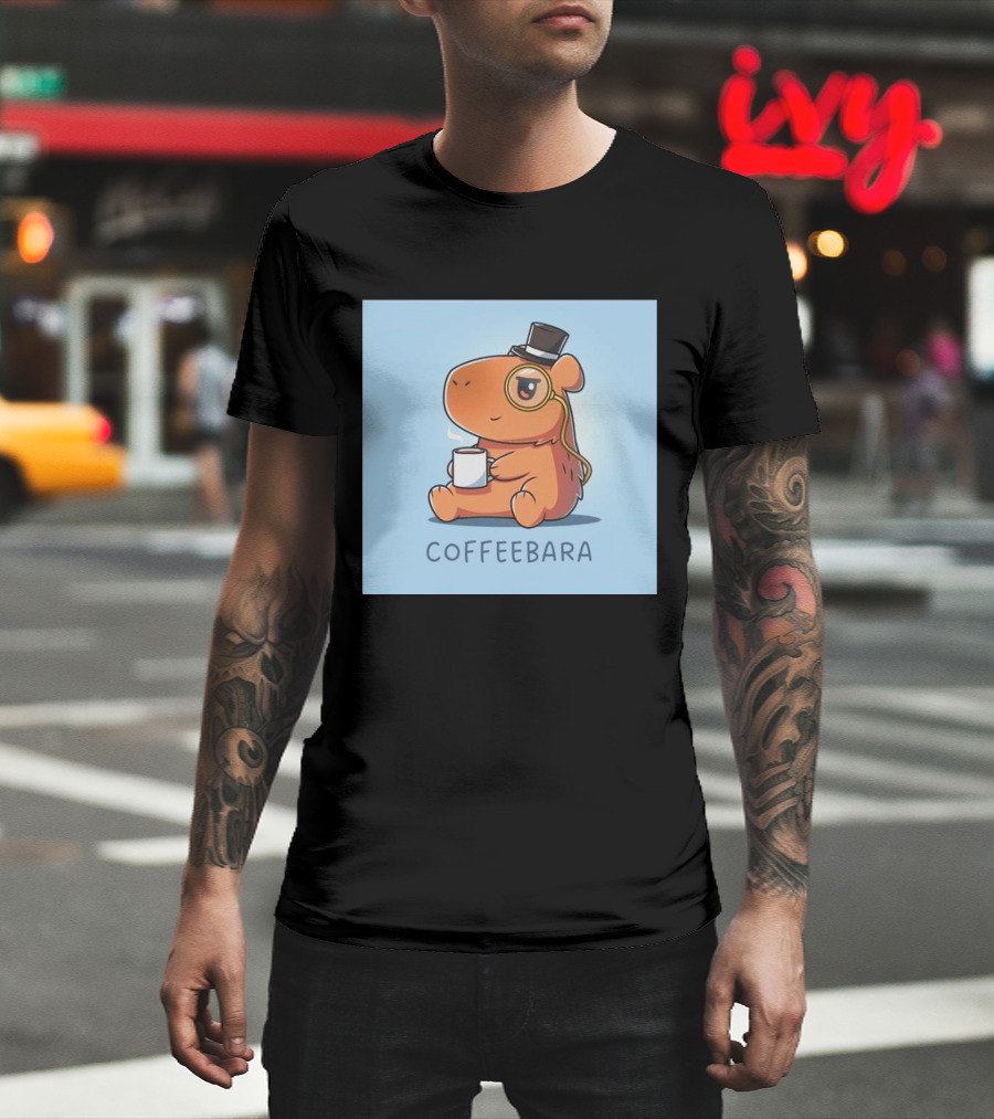 COFFEEBARA Cute Capybara Drinking Coffee With Top Hat And Monocle T-Shirt