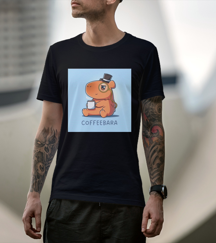 COFFEEBARA Cute Capybara Drinking Coffee With Top Hat And Monocle T-Shirt