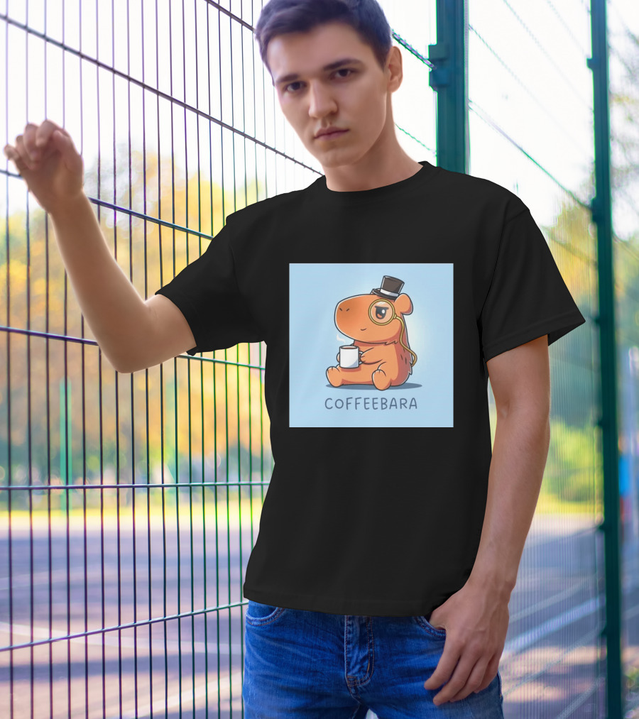 COFFEEBARA Cute Capybara Drinking Coffee With Top Hat And Monocle T-Shirt