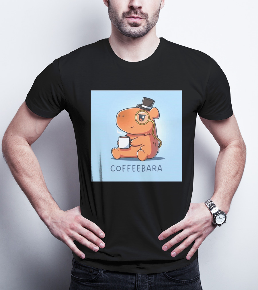 COFFEEBARA Cute Capybara Drinking Coffee With Top Hat And Monocle T-Shirt