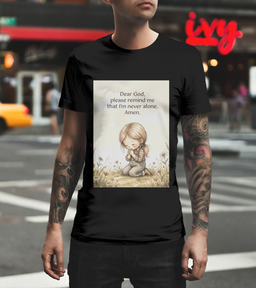 Dear God Please Remind Me That I'm Never Alone Amen Child Praying In Meadow T-Shirt