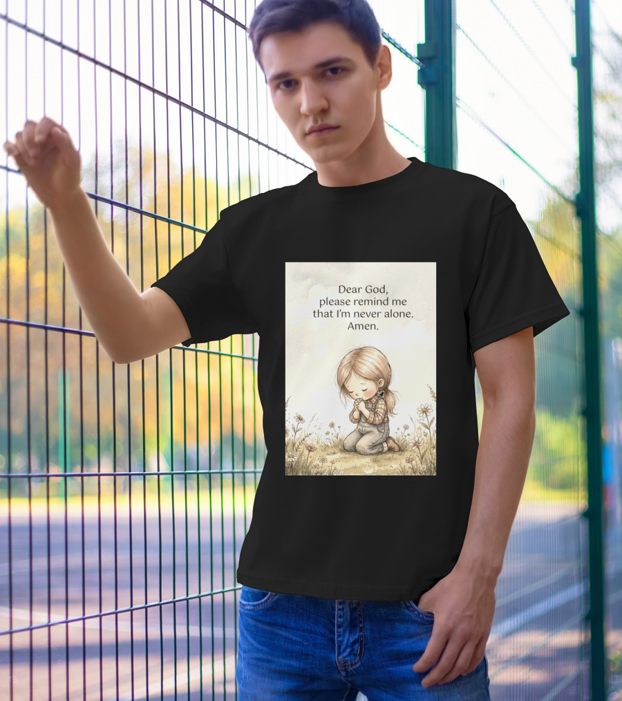 Dear God Please Remind Me That I'm Never Alone Amen Child Praying In Meadow T-Shirt