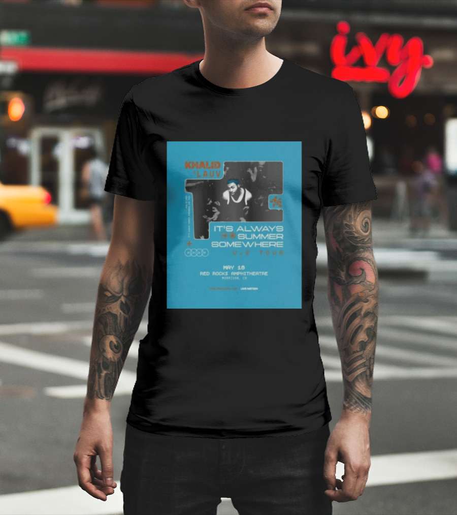 Khalid Lauv It's Always Summer Somewhere US Tour 2026 May 18 Red Rocks Amphitheatre Morrison CO Live Nation T-Shirt