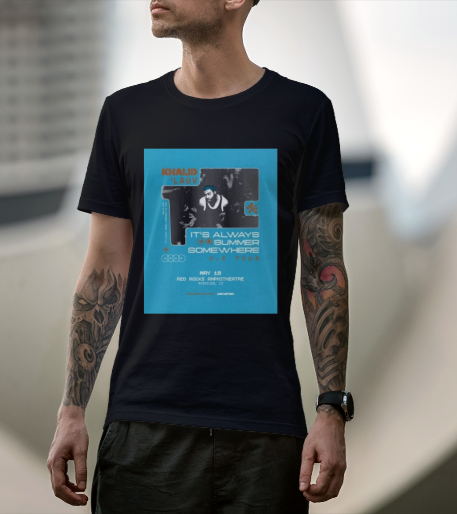 Khalid Lauv It's Always Summer Somewhere US Tour 2026 May 18 Red Rocks Amphitheatre Morrison CO Live Nation T-Shirt