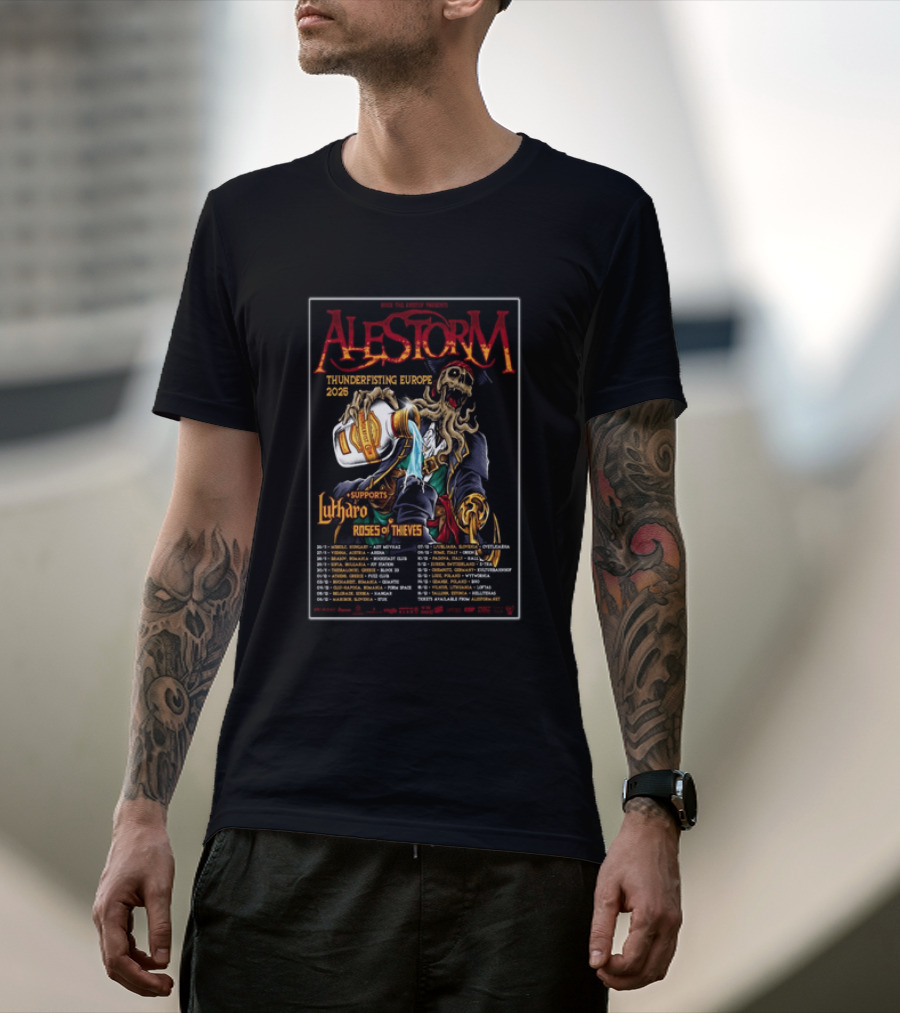 Alestorm Thunderfisting Europe 2025 Lutharo Roses Of Thieves Tour Dates T-Shirt