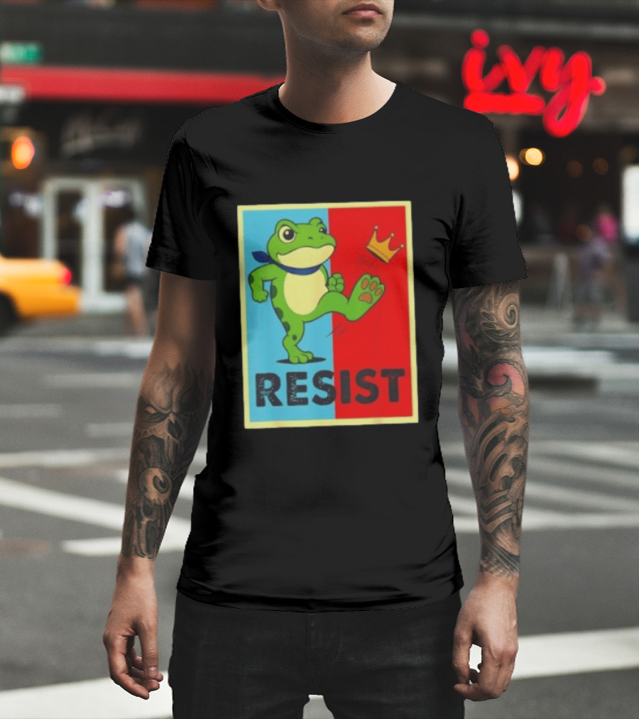 Resist Frog Kicking Crown Icon No Kings T-Shirt