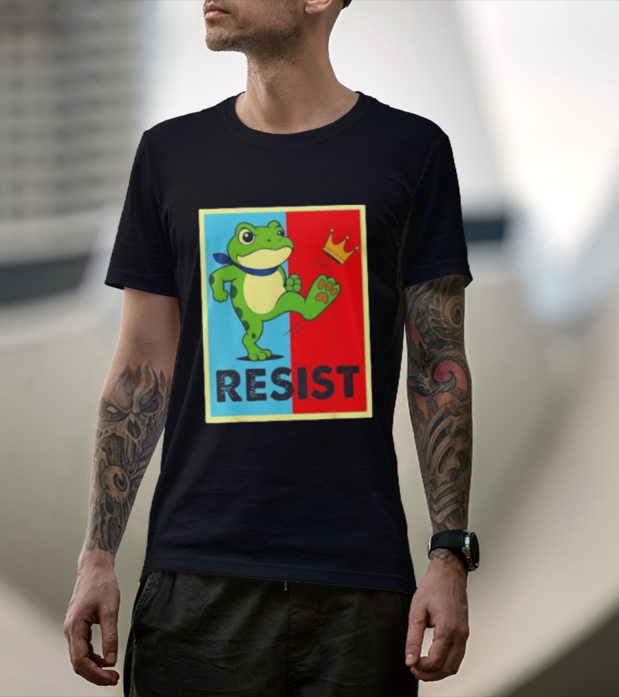 Resist Frog Kicking Crown Icon No Kings T-Shirt