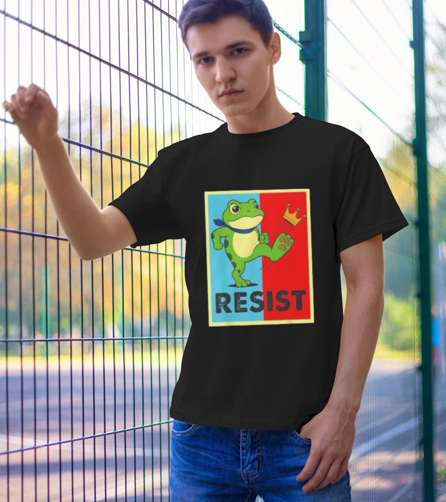 Resist Frog Kicking Crown Icon No Kings T-Shirt
