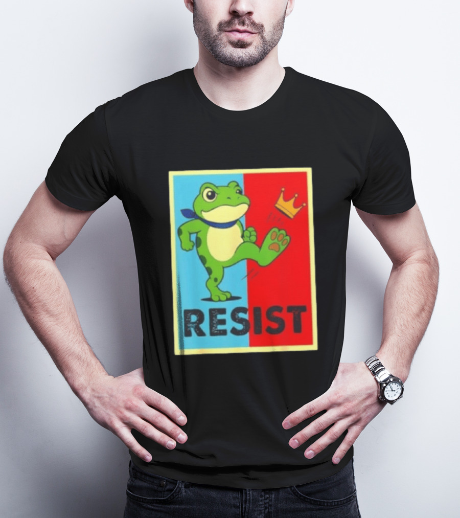 Resist Frog Kicking Crown Icon No Kings T-Shirt