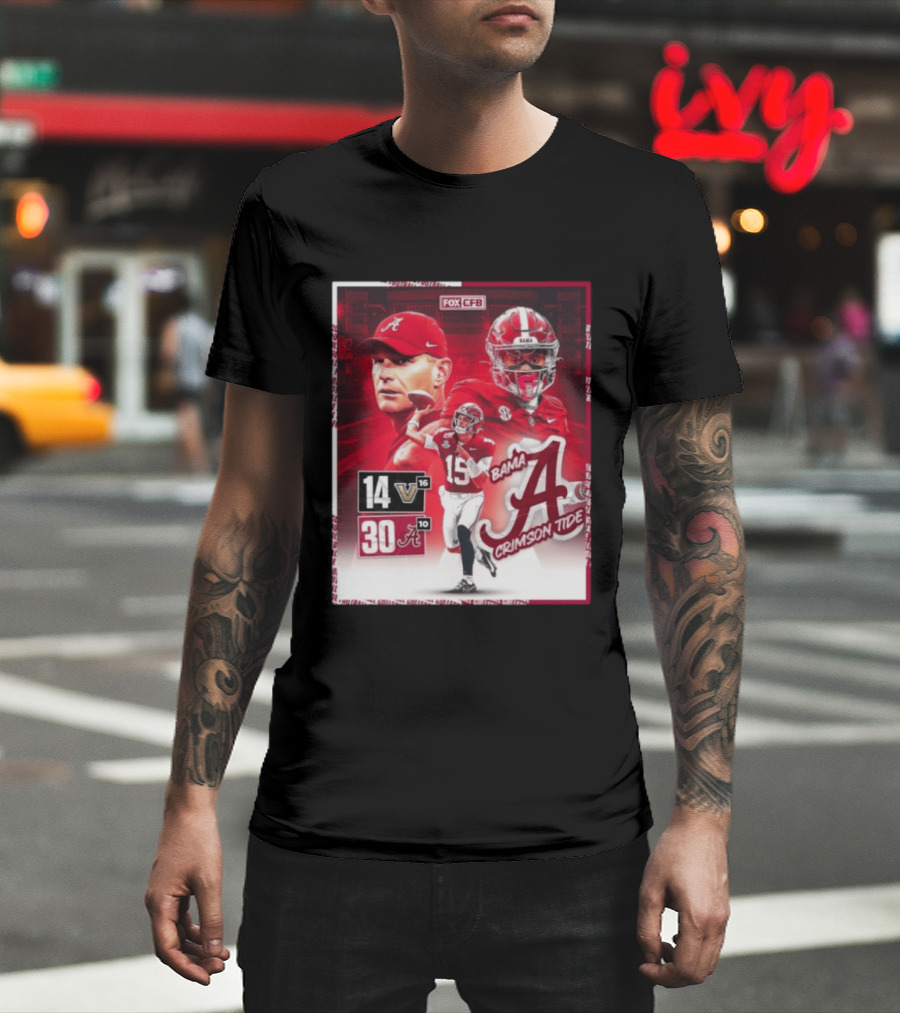 Crimson Tide Triumph Over Vanderbilt 30 14 Featuring Head Coach Kalen DeBoer And Jalen Milroe T-Shirt